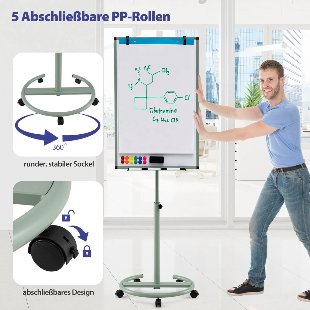 Costway Stojan na flipchart na kolečkách s magnety a fixy, výškově nastavitelná