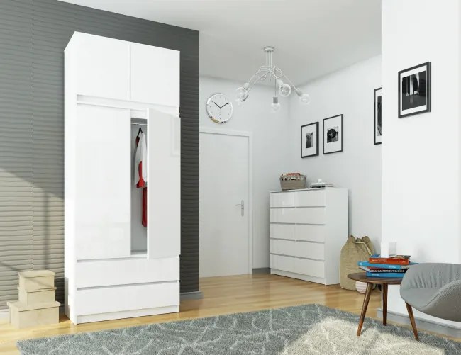 Skříň s nástavcem S 90 cm 2D 2SZ CLP bílá, lesk