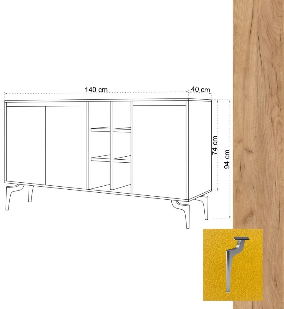 Komoda KAJA 140 cm žlutá