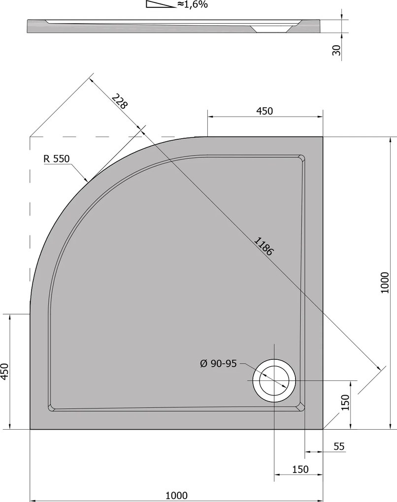 Polysan SERA 100 x 100 cm sprchová vanička 62111 litý mramor