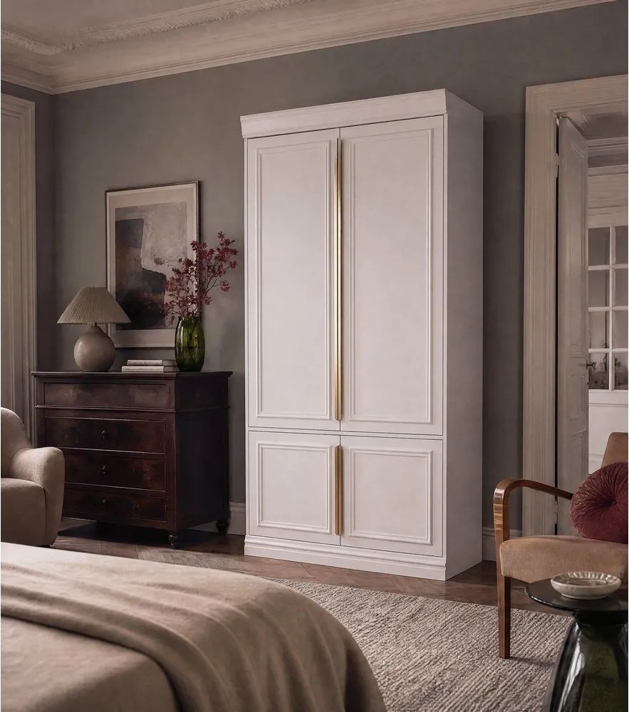 Světle šedá šatní skříň z borovicového dřeva 110x215x44 cm Organize – WOOOD