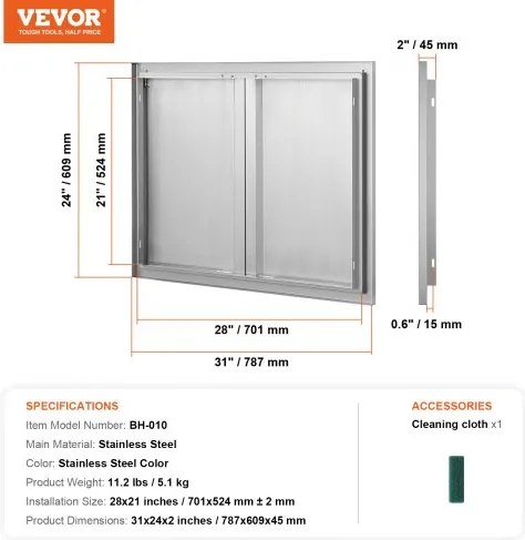 BBQ přístupová dvířka, 787 × 609 mm dvojitá venkovní kuchyňská dvířka