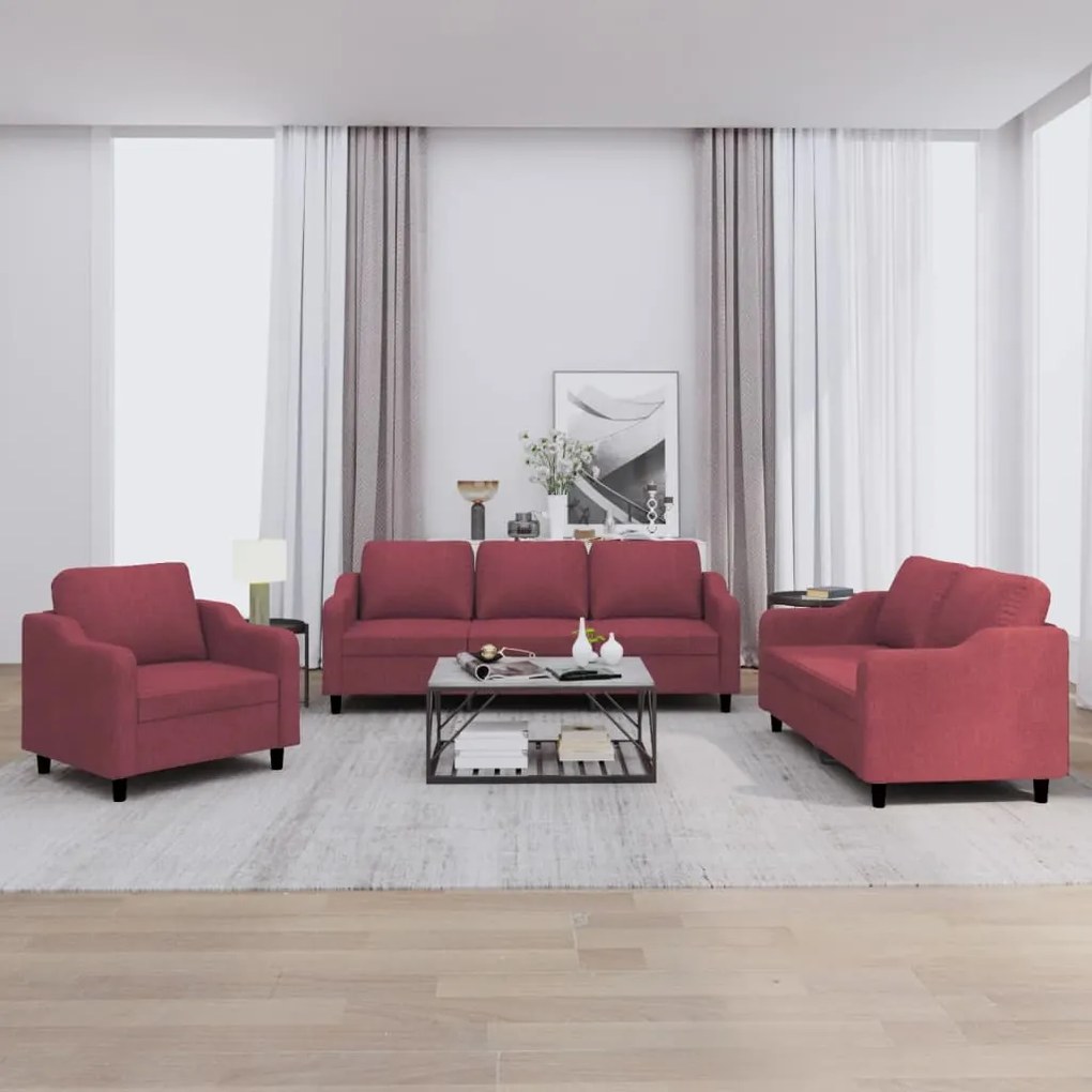 3dílná sedací souprava s poduškami vínová textil 3201776