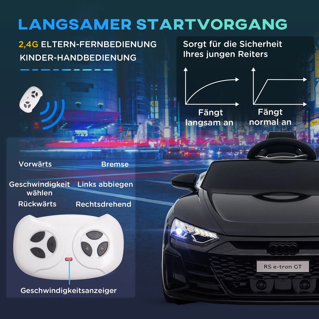 HOMCOM Dětské elektrické autíčko AUDI RS e-tron GT s dálkovým ovládáním, bezpečnostním pásem, klaksonem, hudbou a světlomety, do 5 km/h, pro děti od …