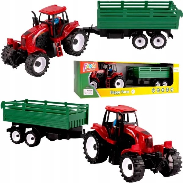 TRAKTOR FARMÁŘSKÝ 47cm S ODNÍMATELNÝM PŘÍVĚSEM + FIGURKA FARMÁŘE
