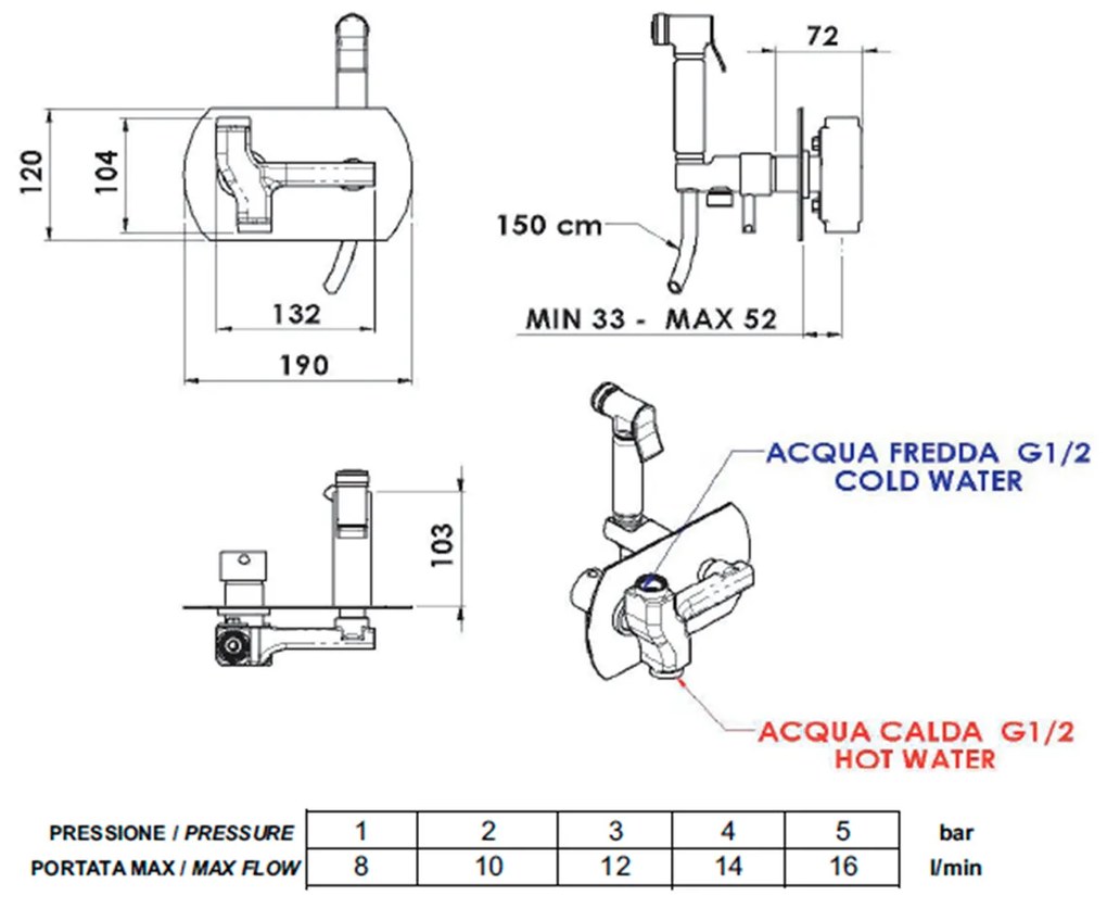 Sapho, RHAPSODY podomítková baterie s bidetovou sprškou, kulatá, chrom, 1209-07