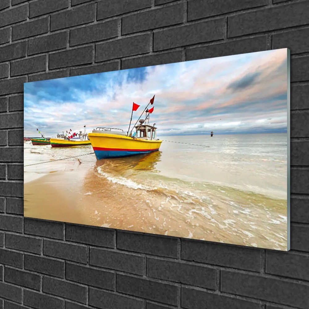Obraz na skle Loďky Pláž Moře Krajina 120x60 cm