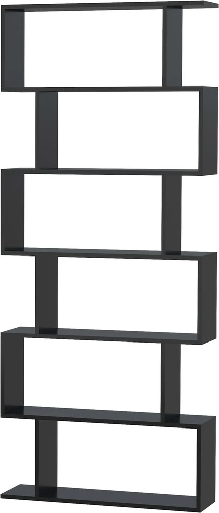 HOMCOM Moderní Knihovna se 6 Policemi pro Jídelnu, Obývací Pokoj a Kancelář 80x23x192 cm Černá