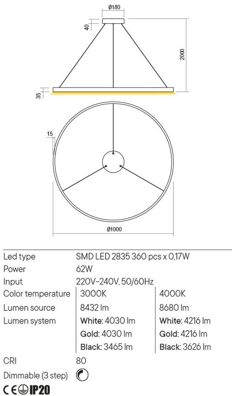 Redo Závěsné LED svítidlo Febe - kulaté, ø100cm Barva: Bílá, Chromatičnost: 4000K