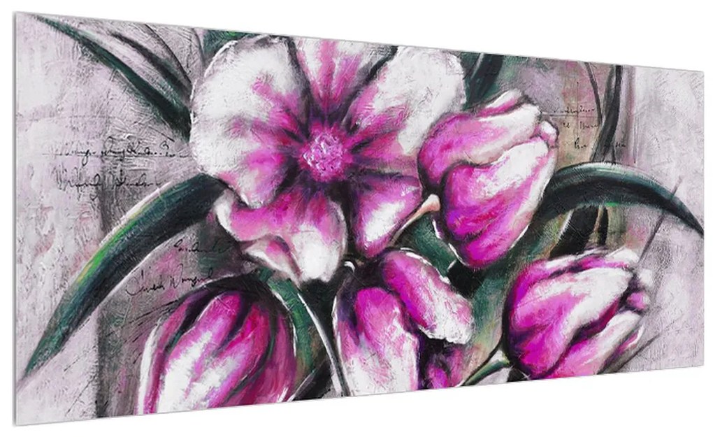 Obraz růžových květů (100x40 cm)