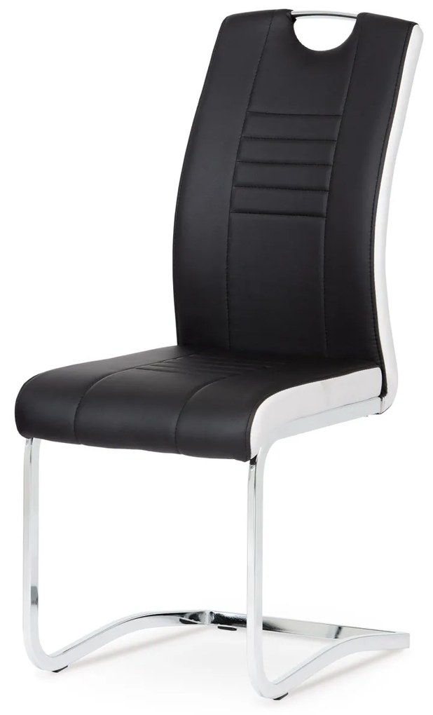 Jídelní židle chrom / koženka černá s bílými boky Autronic DCL-406 BK