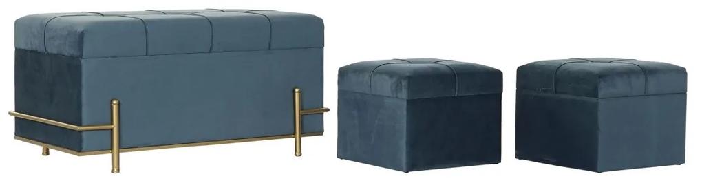 DKD Home Decor Set stoliček, modrý samet MDF 83 x 43 x 42 cm