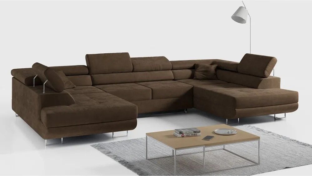Rozkládací rohová sedačka TARGEN U 337x202cm - rozklad a úložný prostor univerzální hnědá - Kronos 06