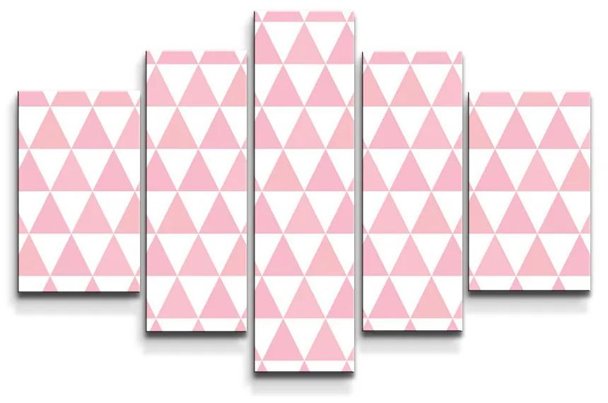 Sablio Obraz - 5-dílný Růžové a bílé trojúhelníky - 125x90 cm