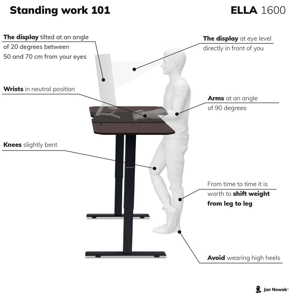 Výškově nastavitelný elektrický stůl ELLA, 1600 x 720 x 750 mm, černá/ ořech