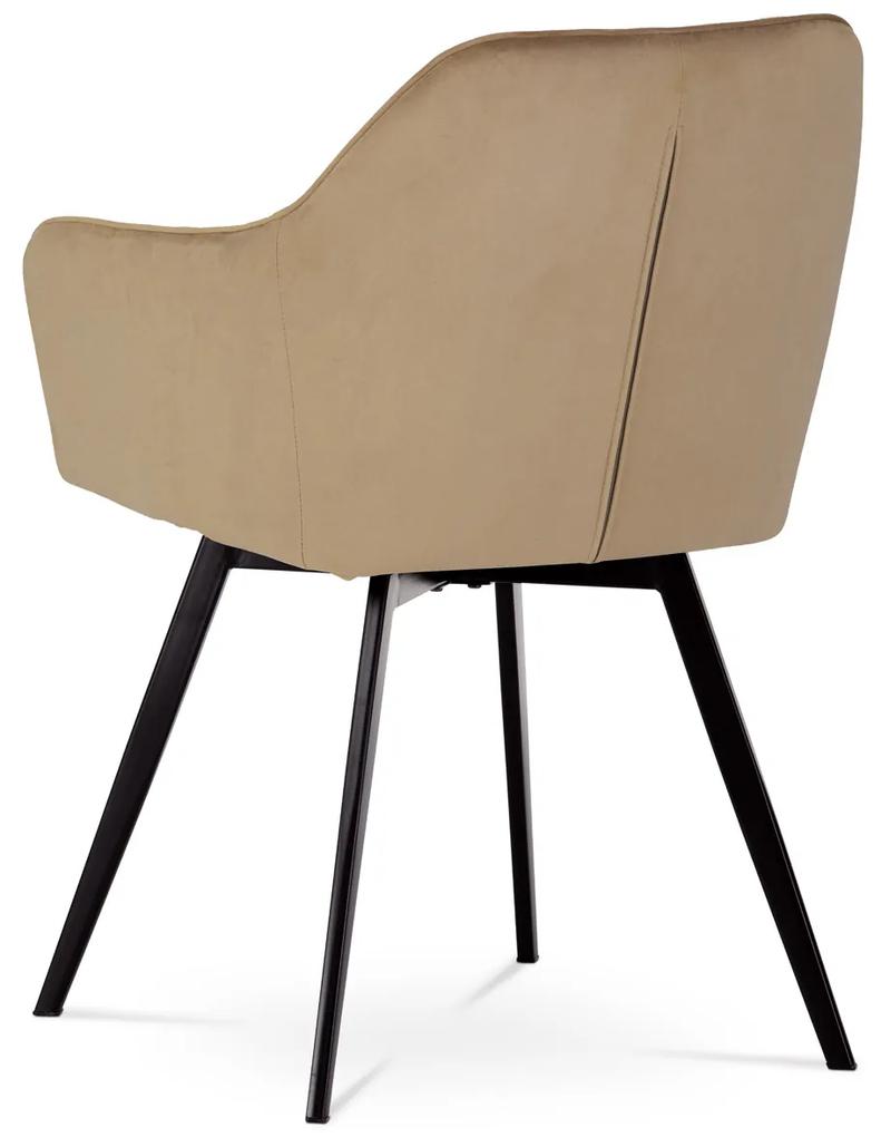 AUTRONIC Jídelní židle, potah cappuccino sametová látka, kovové nohy, černý matný lak
