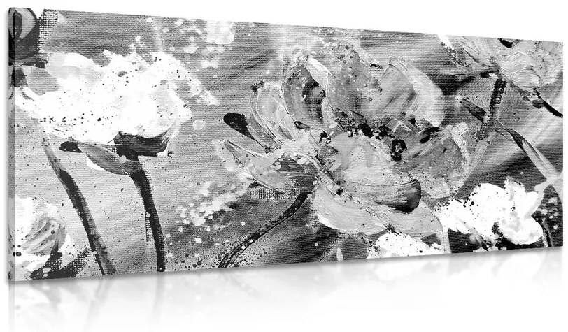 Obraz malba květů v černobílém provedení