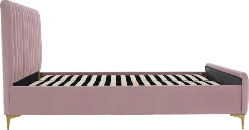 Čalouněná postel KAISA 180x200, růžová Velvet / zlatý chrom Kondela 0000276370