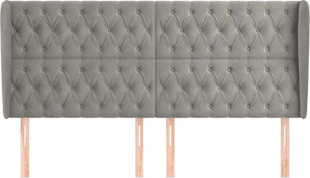 Čelo postele typu ušák světle šedé 203x23x118/128 cm samet 3118358