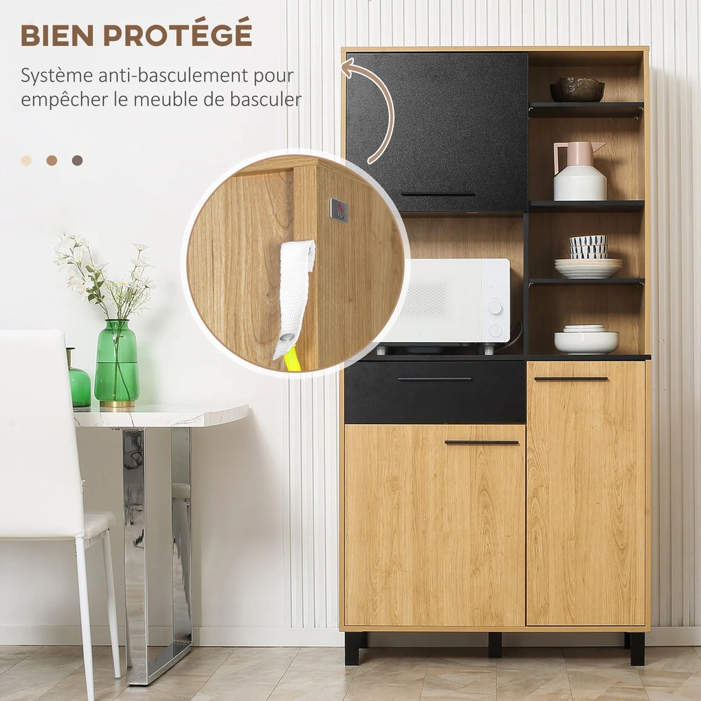 HOMCOM Kuchařský bufetový kabinet s více úložným prostorem, 1 zásuvkou, 3 skříňkami, 4 policemi a spravováním kabelů, výška 180 cm