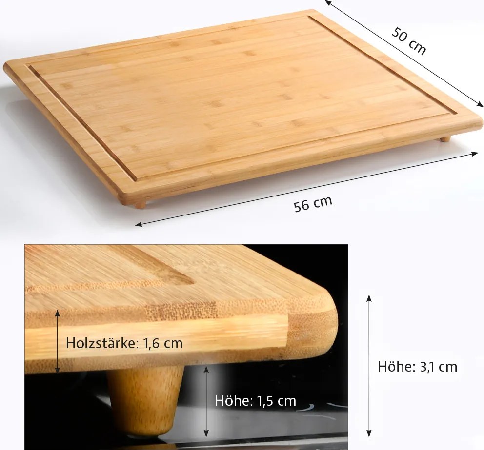 Ochranná deska na sporák z bambusu, 56 x 50 cm
