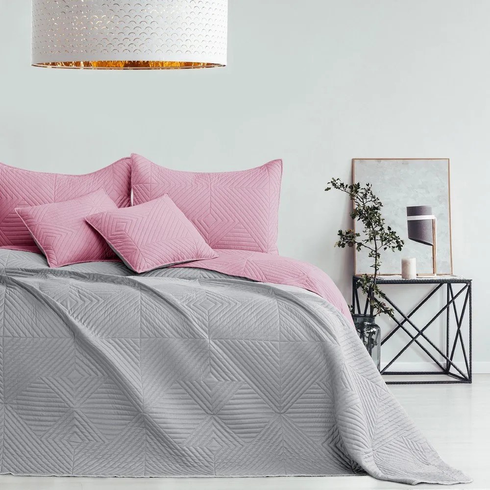 Růžový/světle šedý prošívaný přehoz z mikrovlákna 220x240 cm Softa – Restilo