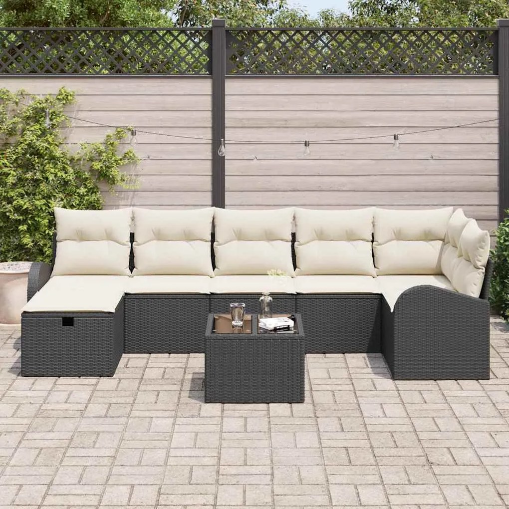 Set pohovek s polštářem s úložištěm Černá a krémová polyratan 3359106