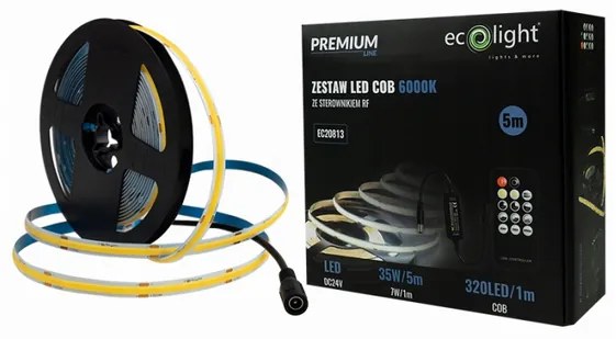 ECOLIGHT COB LED pásek 35W - 24V - 320 - 5M - 6000k - studená barva + dálkový ovladač