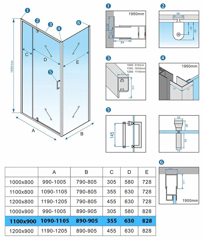 BPS-koupelny Obdélníkový sprchový kout HYD-OK07B 110x90 černá/transparent