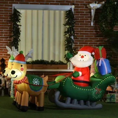 HOMCOM Nafukovací Santa Claus, nafukovací vánoční dekorace, vč. ventilátoru, do interiéru i exteriéru, bílá + zlatá