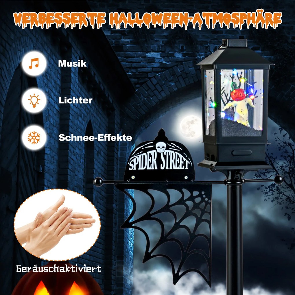 Costway 155 cm Halloween dekorativní pouliční lampa s 6 barevnými LED světly