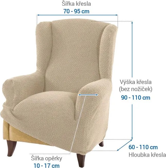 Super strečové potahy NIAGARA smetanová křeslo ušák (š. 70 - 95 cm)
