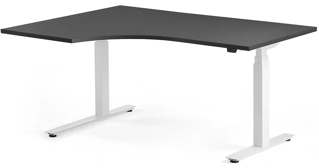 AJ Produkty Výškově nastavitelný stůl MODULUS, rohový, 1600x1200 mm, bílý rám, černá