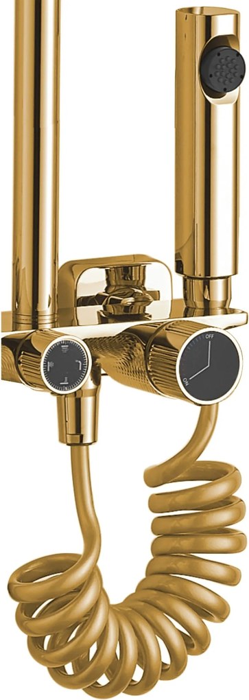 Rea Helix, nástěnný sprchový set s termostatickou baterií a bidetovou sprškou, zlatá lesklá, REA-P6619
