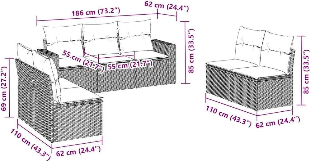 7dílná zahradní sedací souprava s poduškami hnědá polyratan 3251170