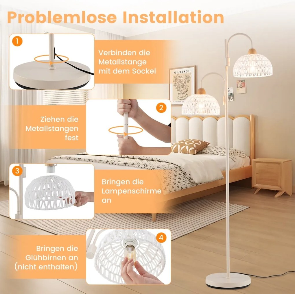 Costway Stojací lampa se 2 světly a nožním spínačem otočná stromová lampa o 350°