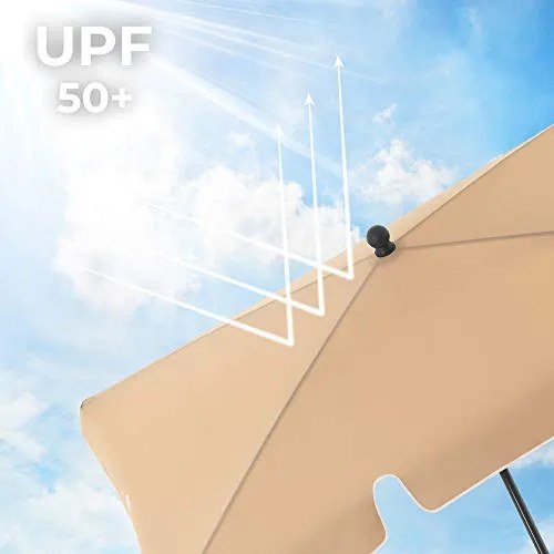 Obdélníkový slunečník 2 × 1,25 m, UPF 50+ ochrana, sklopný, bez základny, taupe