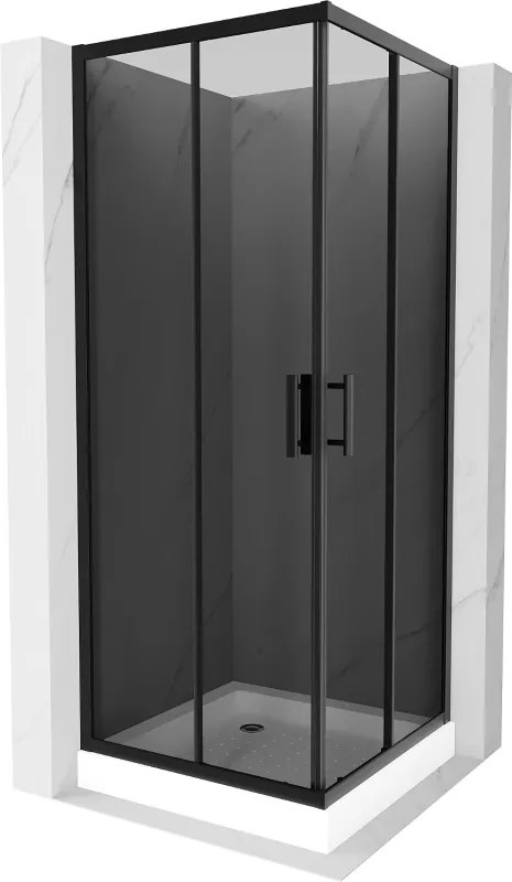 Mexen Rio, čtvercový sprchový kout 80(dveře)x80(dveře)x190 cm, 5mm šedé sklo, černý profil + bílá sprchová vanička RIO, 860-080-080-70-40-4510