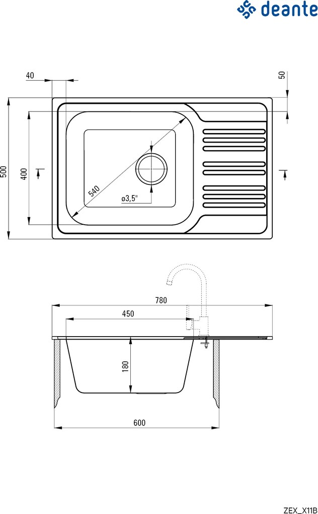 Deante Dřez Xylo s odkapávačem, nerez - ZEX 011B