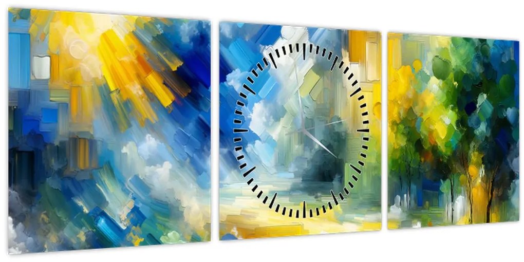 Obraz - Abstraktní slunečný den (s hodinami) (90x30 cm)