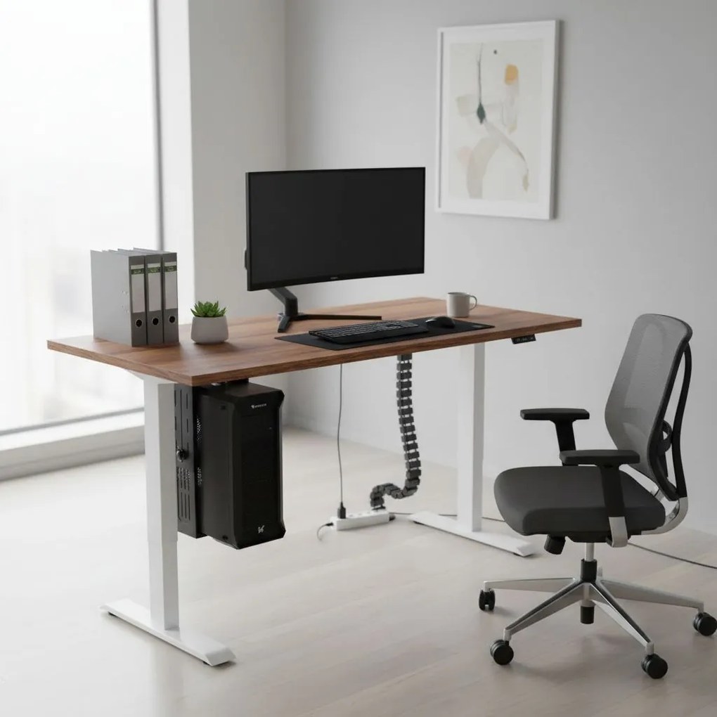 Výškově nastavitelný stůl OfficeTech A, 120 x 80 cm, bílá podnož, dub silverjack