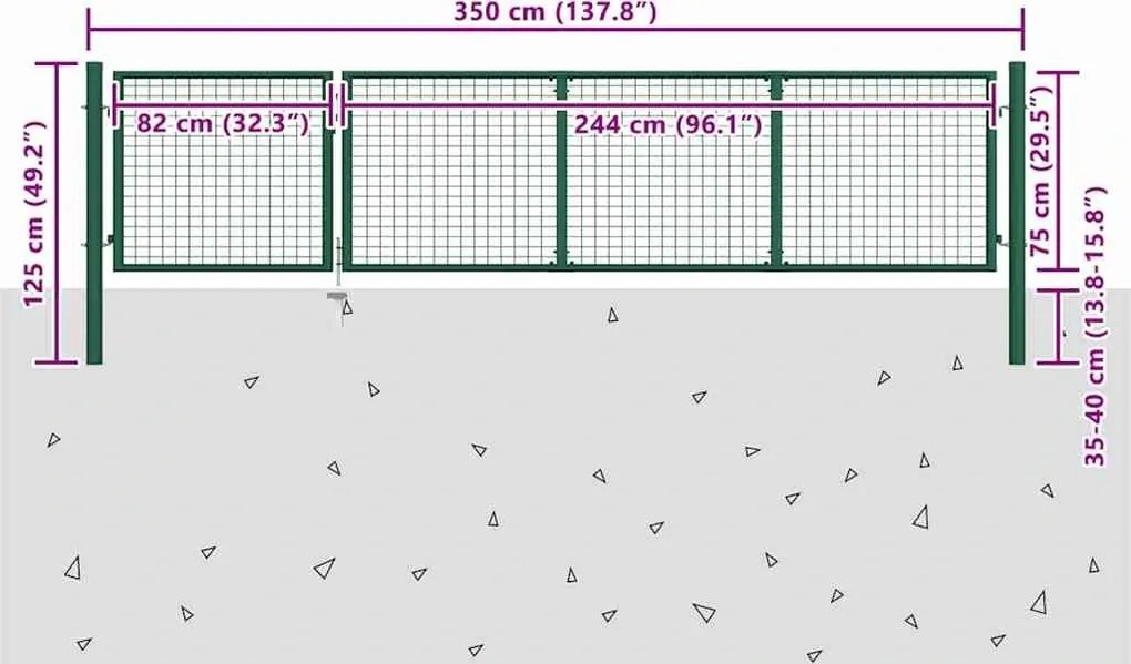 vidaXL Zahradní brána ocelová 350 x 100 cm [144341] Barva: Stříbrná