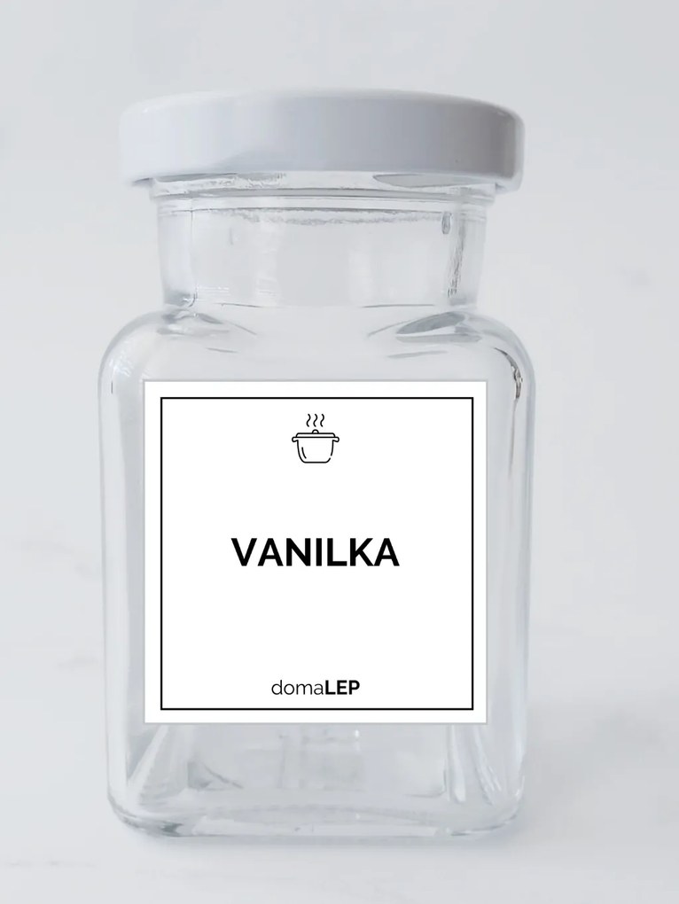 Samolepka na kořenky VANILKA bílá 5 × 5 cm tučné písmo
