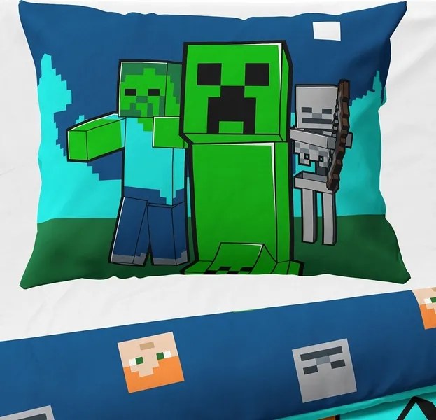 Carbotex dětské povlečení bavlna Minecraft Alex a Steve modré 140x200, 70x90 cm