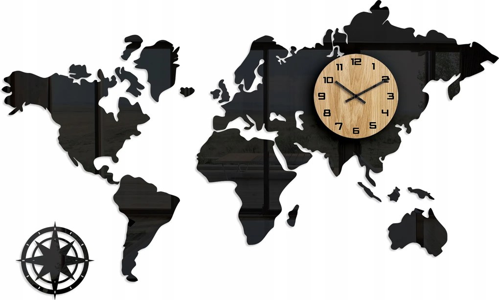 Nástěnné hodiny World Mapa světa 120 x 70, stylové Diy, moderní a tiché