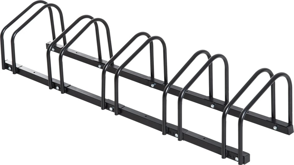 HOMCOM 5-Členný stojan na kola – skladovací stojan pro kola s pneumatikami do 65 mm, rozměry 145L x 33W x 27H cm, černá ocel