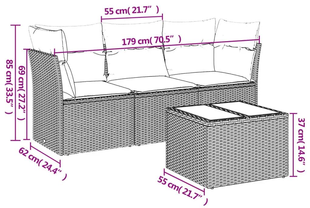 4dílná zahradní sedací souprava s poduškami šedá polyratan