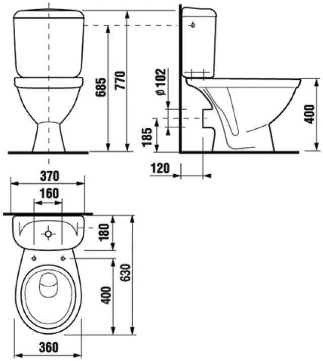 JIKA Euroline WC kombi klozet hluboké splachování, vodorovný odpad, boční napouštění, bílá, H8602720007873