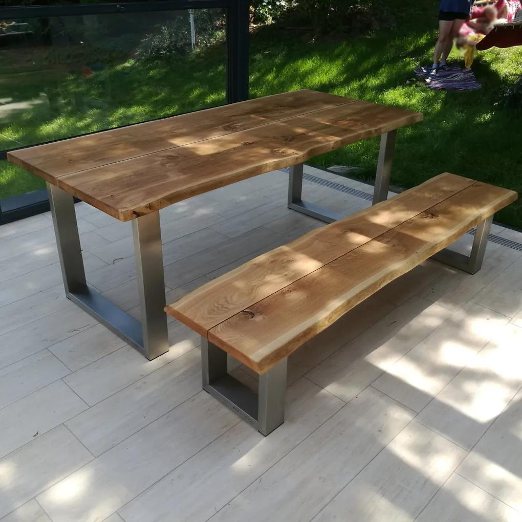 KULHÁNEK Zahradní sestava s nerezovými nohami - stůl, lavice bez opěradla Délka: 180 cm