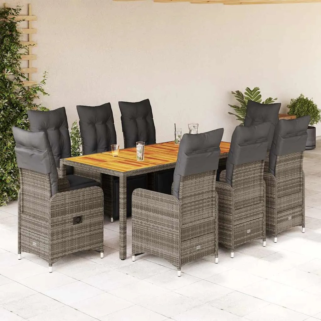 9dílný zahradní bistro set s poduškami šedý polyratan 3277162